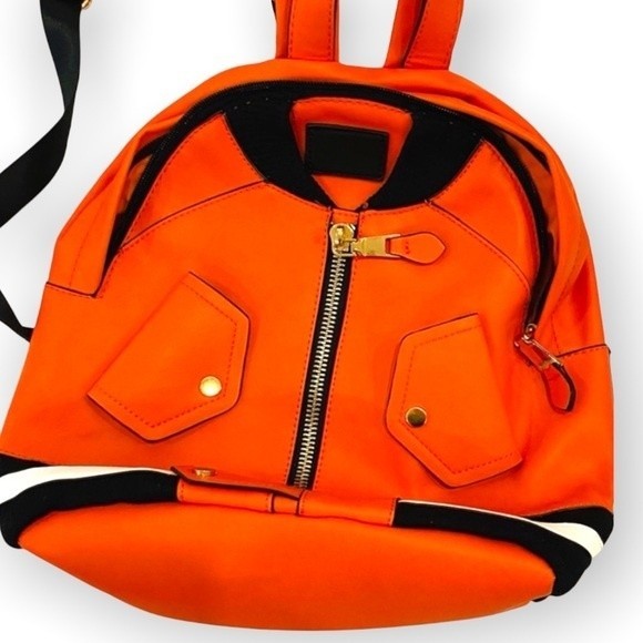 Bags | New Vegan Leather Orange Backpack With Black And White Strips ...